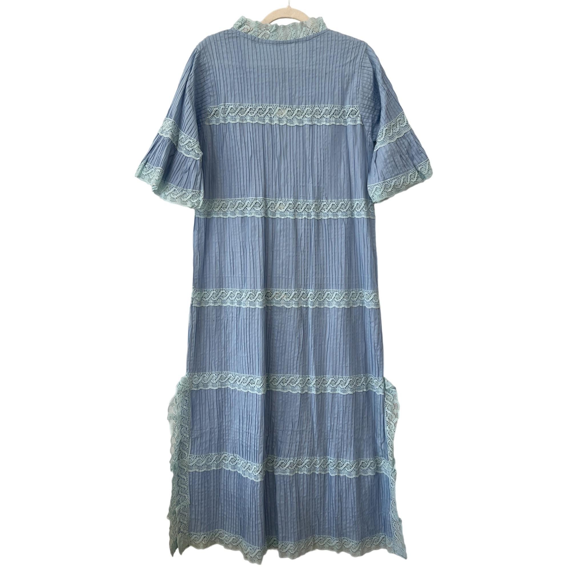 Vintage Housecoat Maxi Dress Womens 16 Pintuck Lace Trim Ruffled ...