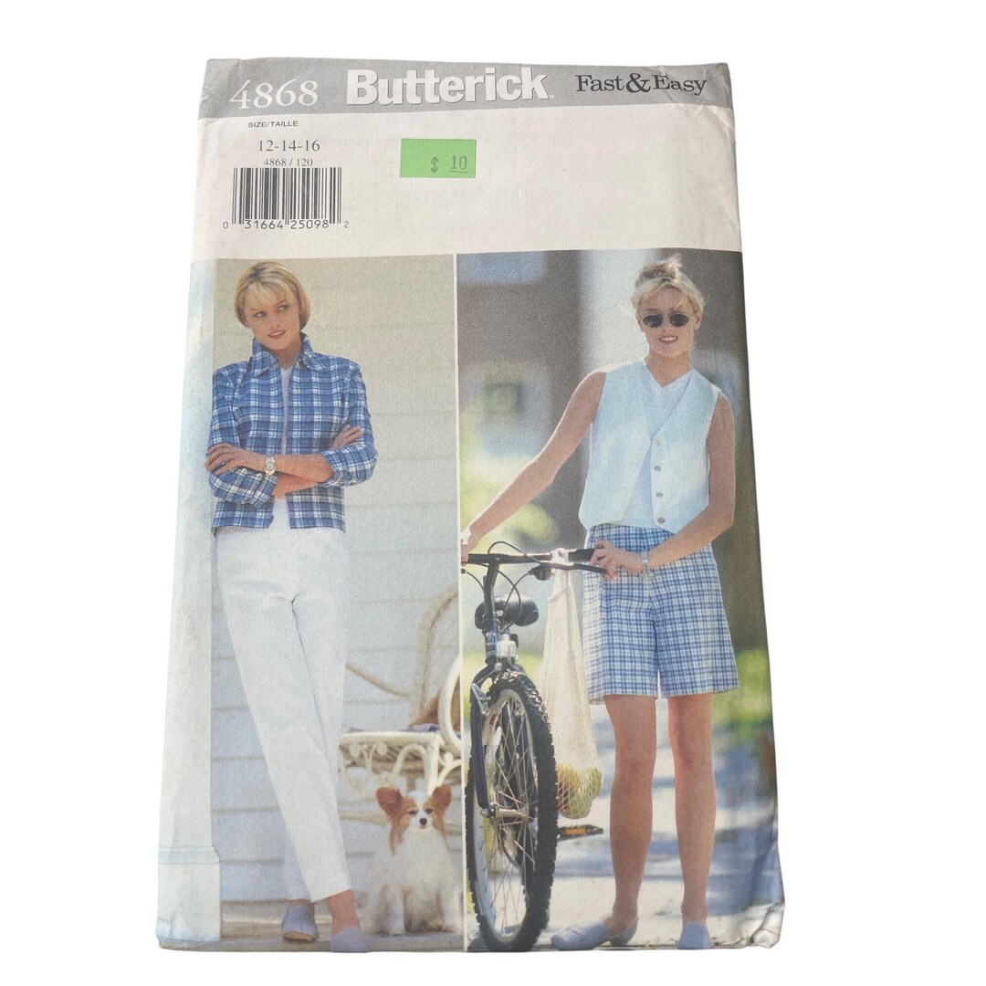 90s Butterick 4868 Sewing Pattern Size 12-16 Jacket Top Shorts Pants ...
