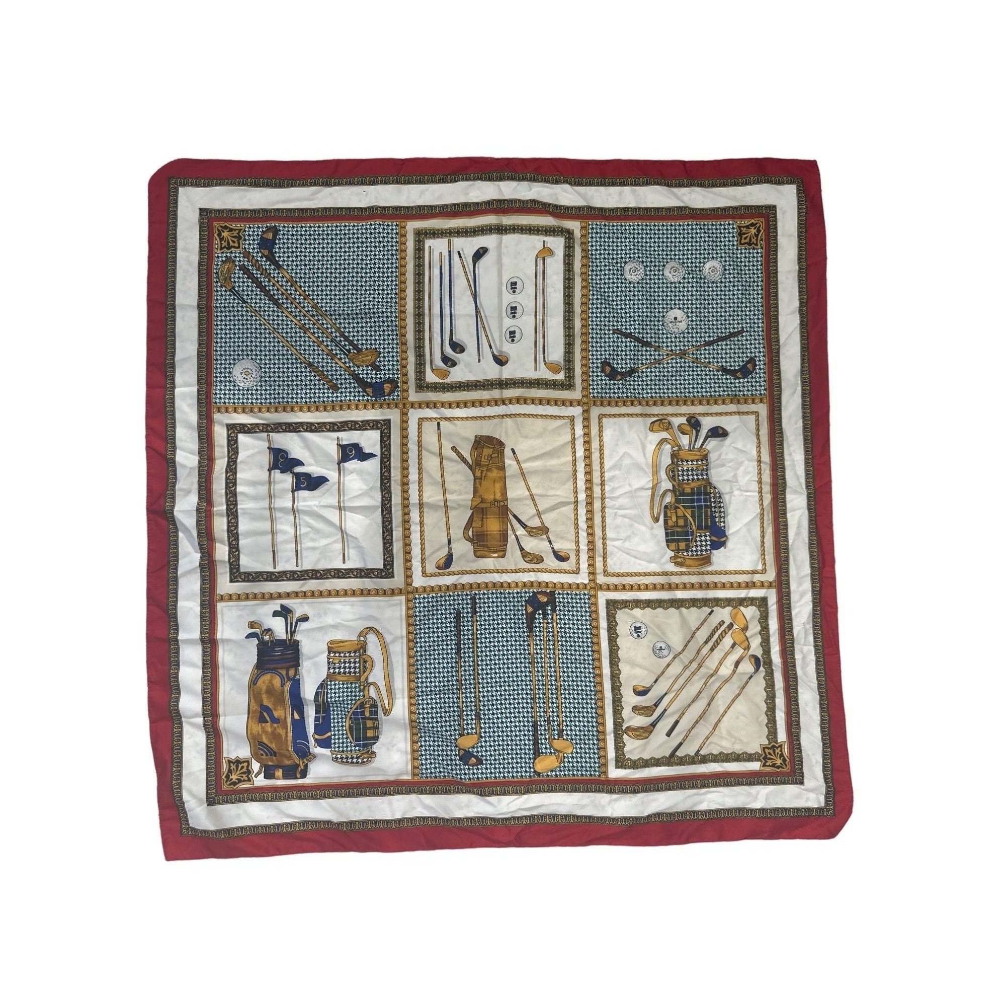 Vintage the Meteor Style Golf Club Print Square Scarf Lightweight Satin ...
