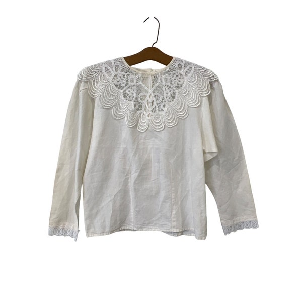 White Cotton Back Button Blouse - Etsy