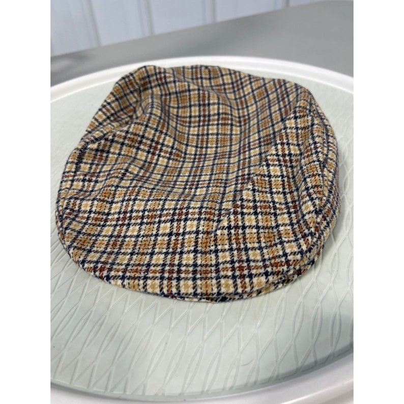 Pendleton Vintage Check Wool Newsboy Flat Cap Men's L Snap Front Tan ...