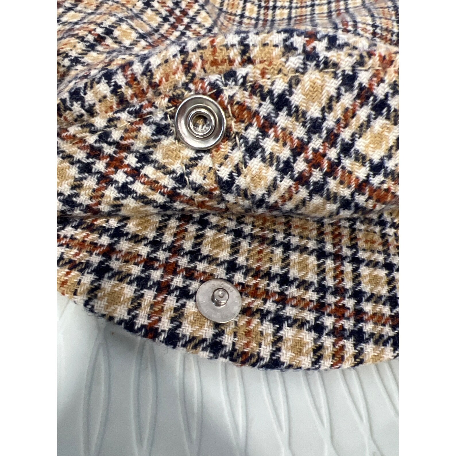 Pendleton Vintage Check Wool Newsboy Flat Cap Men's L Snap Front Tan ...