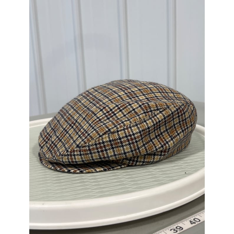 Pendleton Vintage Check Wool Newsboy Flat Cap Men's L Snap Front Tan ...