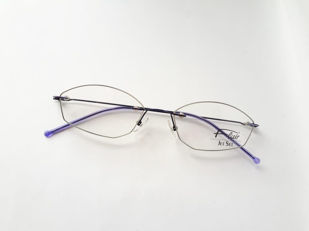 Flair Jet Set 677 Eyeglasses Purple Women Metal Angular Rimless Glasses From Germany Vintage 90 ...