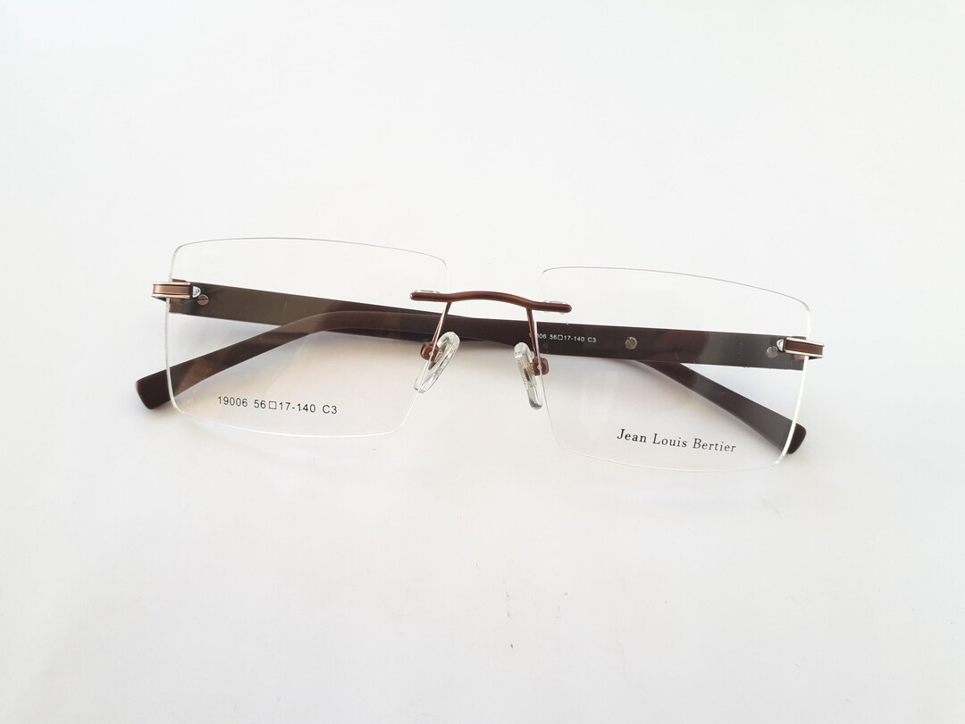 Jean Louis Bertier Eyeglasses Brown Angular Shaped Men Rimless Glasses ...