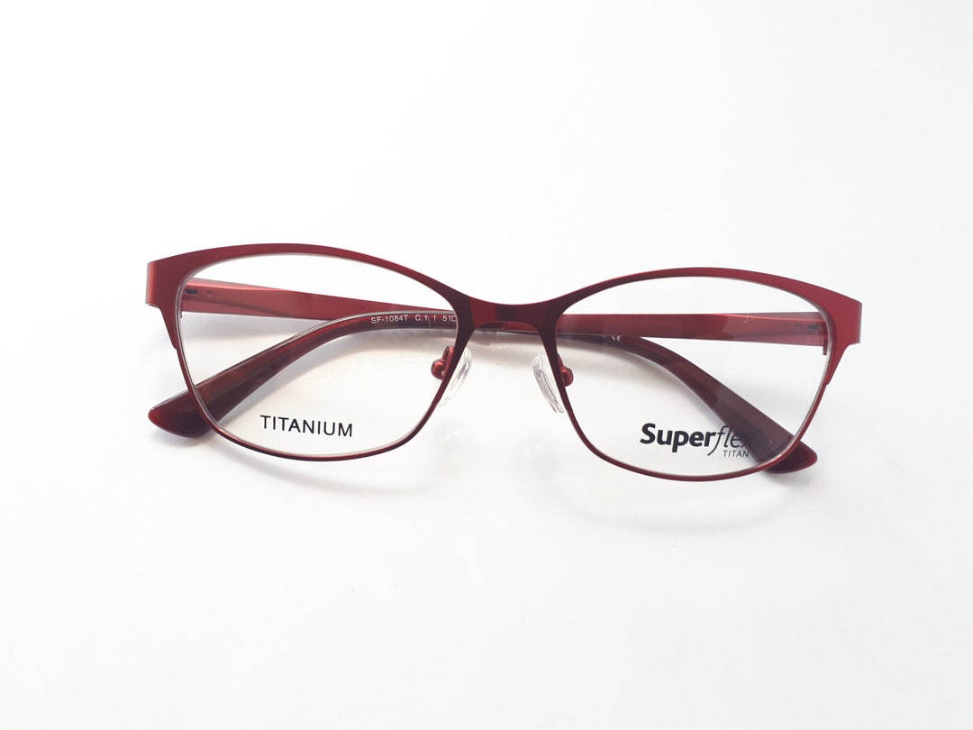 Superflex 1084 Eyeglasses Red Burgundy Cateye Women Titanium Fullrim ...