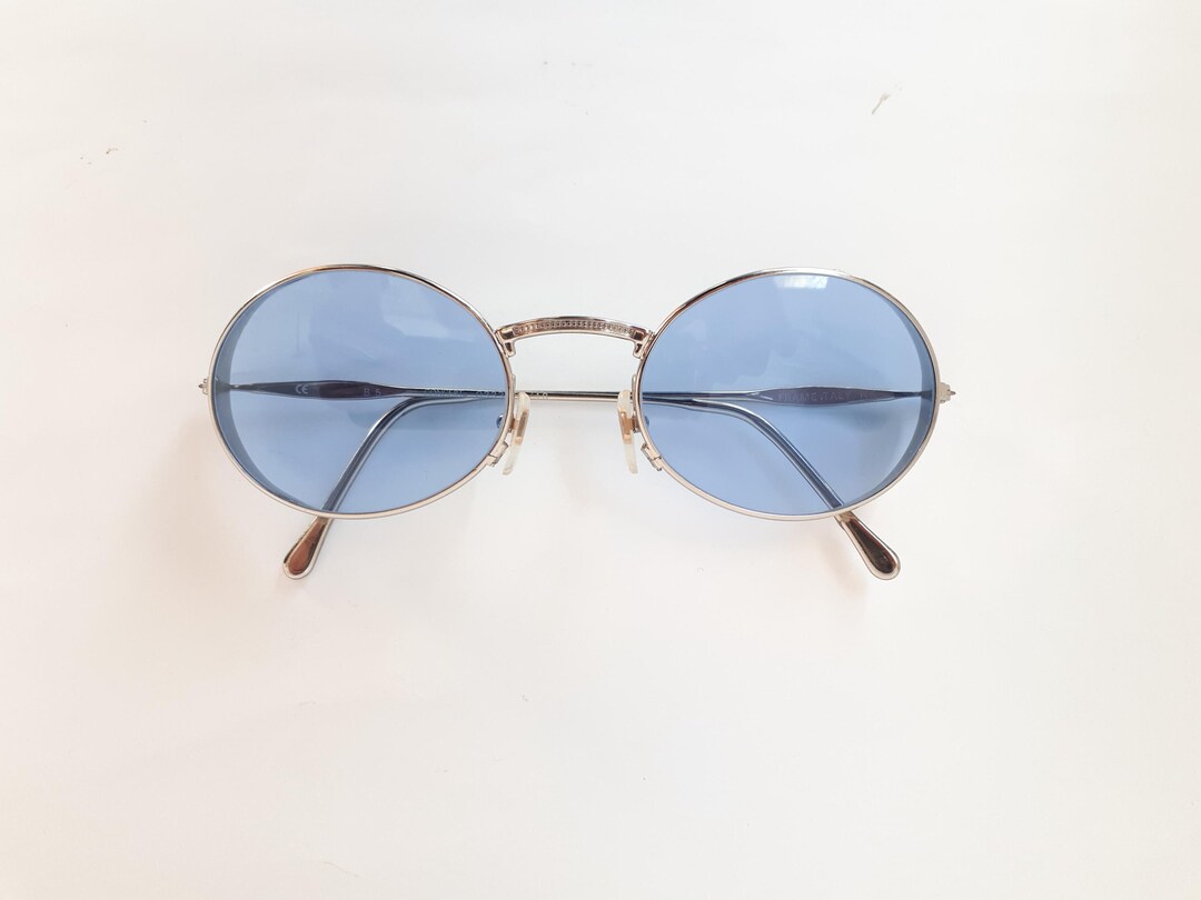 Concert 0333 Sunglasses Silver Oval Metal Frame With Shield Blue Glass ...