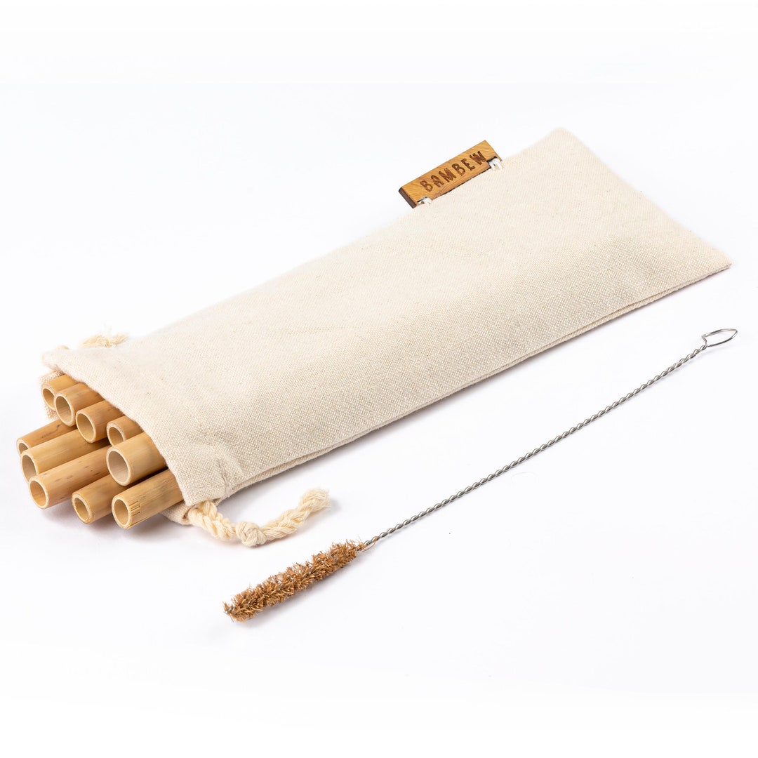 100 X JUMBO Drawstring Bamboo Travel Pack (includes 10 Bamboo Straws ...