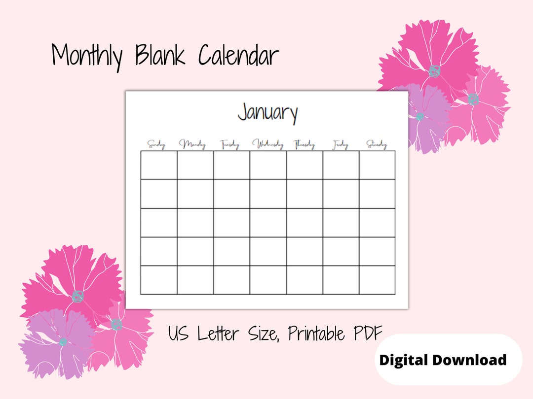 ADHD Monthly Blank Calendar, Simple Calendar, 11 X 8.5 Inches ...