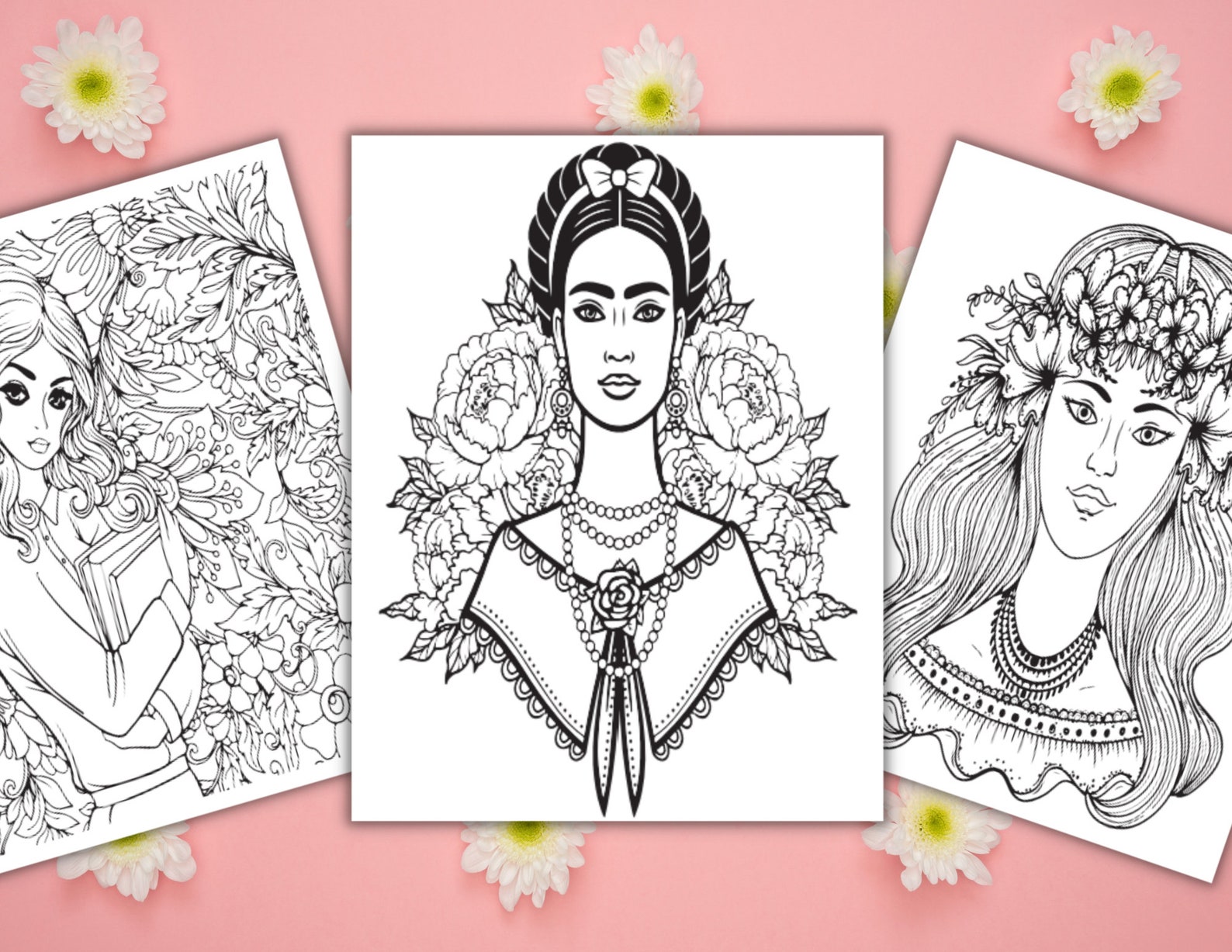 PDF Coloring Pages, Girl Power, Feminine, Mandala, Adult, Kids, Set of ...