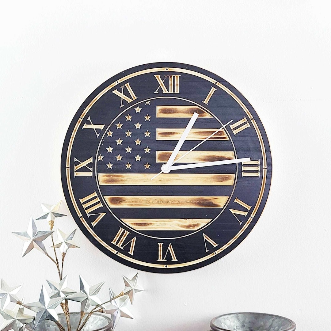 American Flag Clock Rustic USA Clock Patriotic Wall Clock USA Flag ...