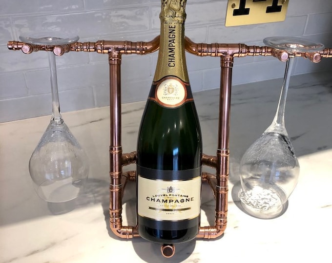 Industrial Copper Pipe Bottle and Glass Holder Gin, Vodka, Champagne ...
