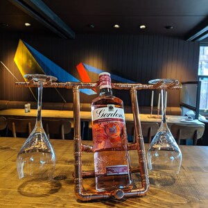 Industrial Copper Pipe Bottle and Glass Holder Gin, Vodka, Champagne ...