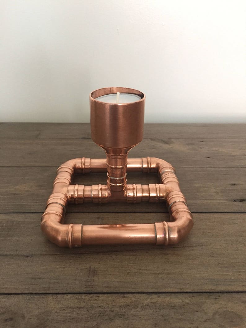Industrial Copper Pipe Square Single Tea Light Candle Holder - Wedding ...