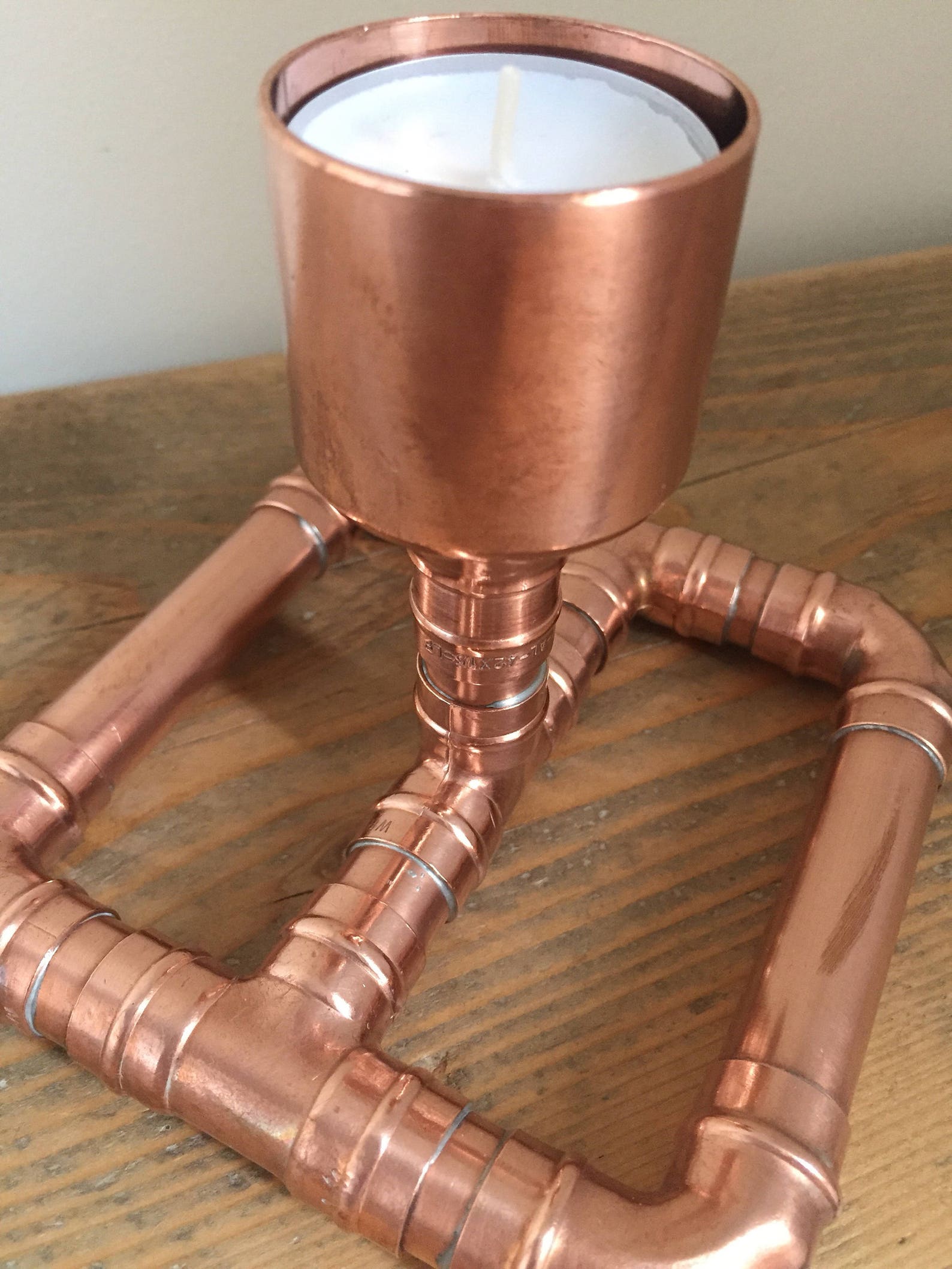 Industrial Copper Pipe Square Single Tea Light Candle Holder - Wedding ...