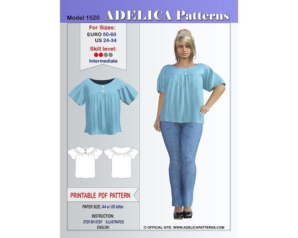 Plus size Tunic-Top Sewing Pattern PDF Women's sizes | Etsy