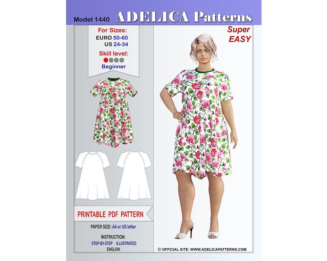 Loose Fit Raglan Sleeve Dress Sewing Pattern PDF Dress for | Etsy