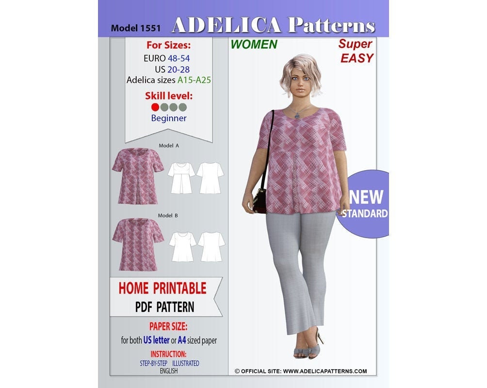 Plus size Top Tunic Sewing Pattern PDF Women's sizes | Etsy