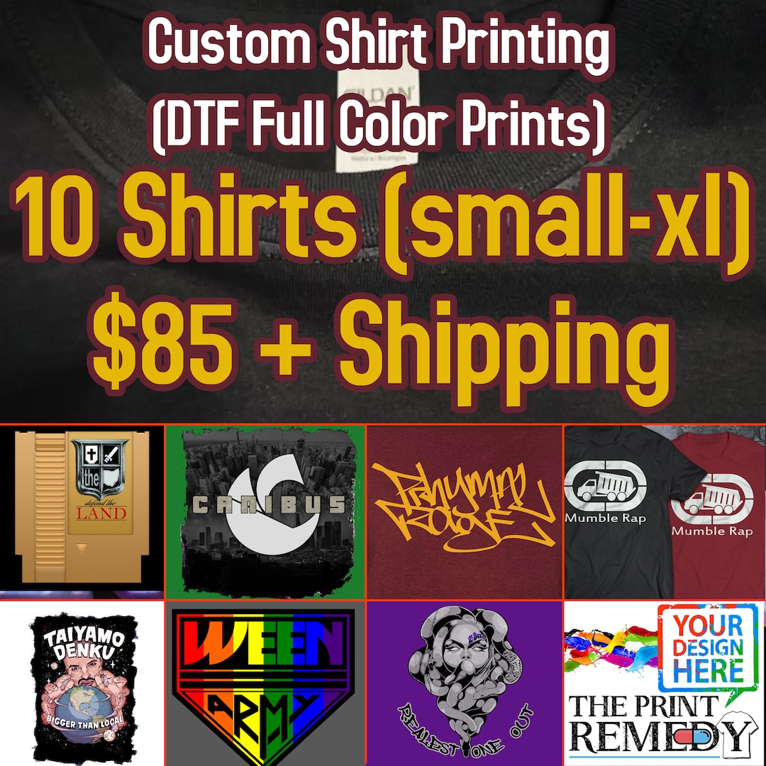 10 Custom Full Color Shirts (DTF Printing) - Etsy