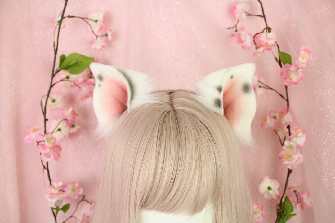 White With Grey Spotted Piggy Ears Headband - Etsy