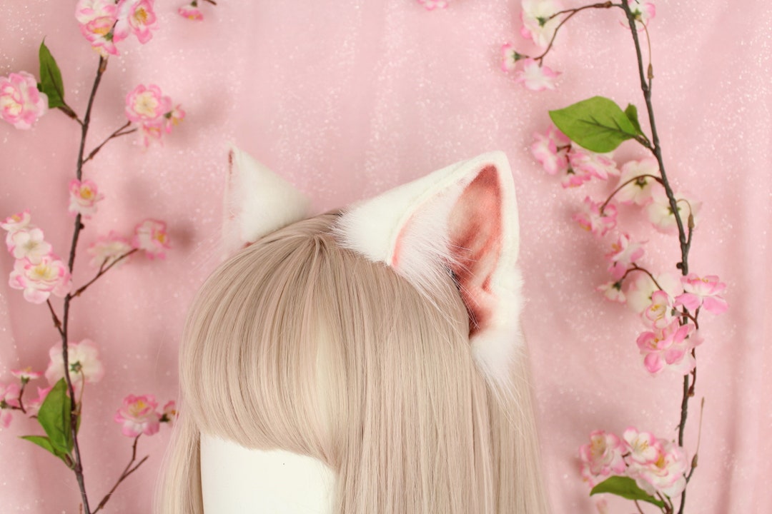 White Realistic Cat Ears Headband Etsy