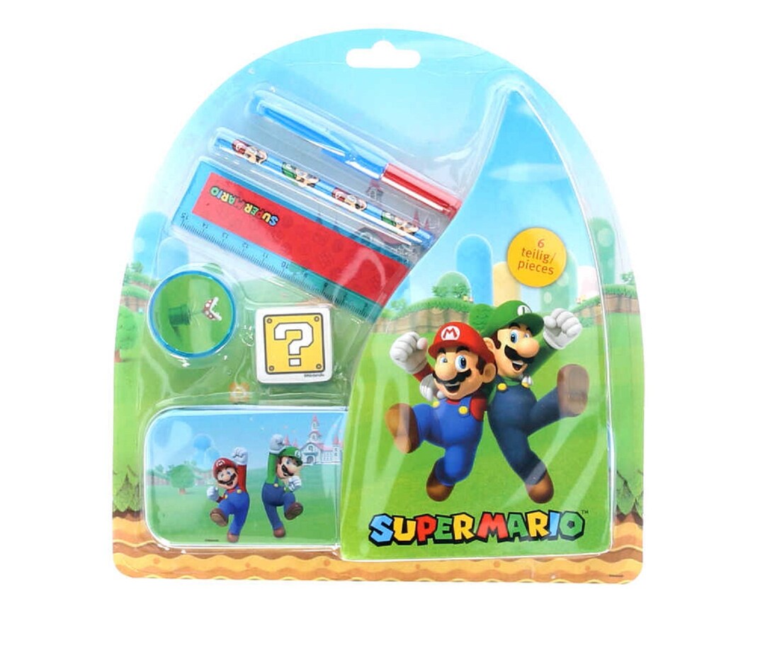 Super Mario 6-piece School Set, Pencil Case, Eraser, Sharpener, Pen Etc ...