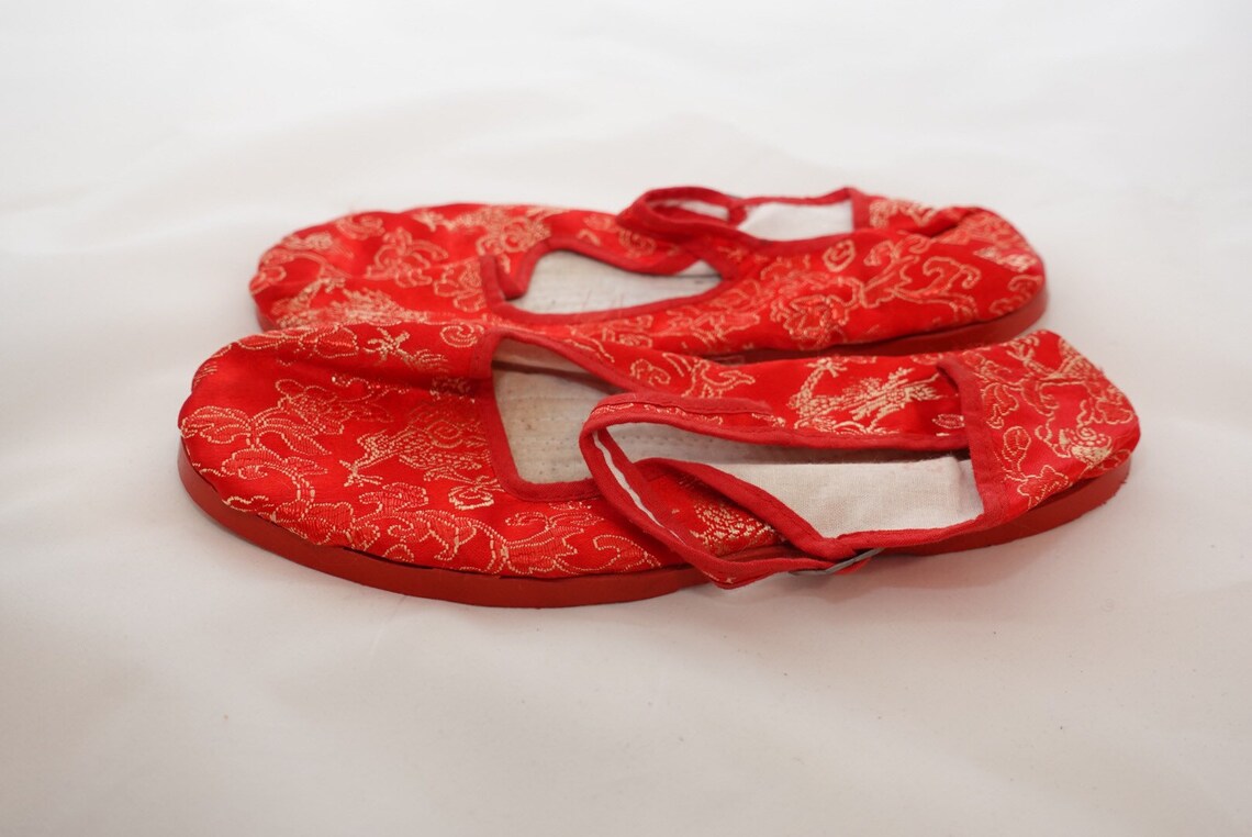 Vintage Mary Jane Satin Red Chinese Slippers - Etsy