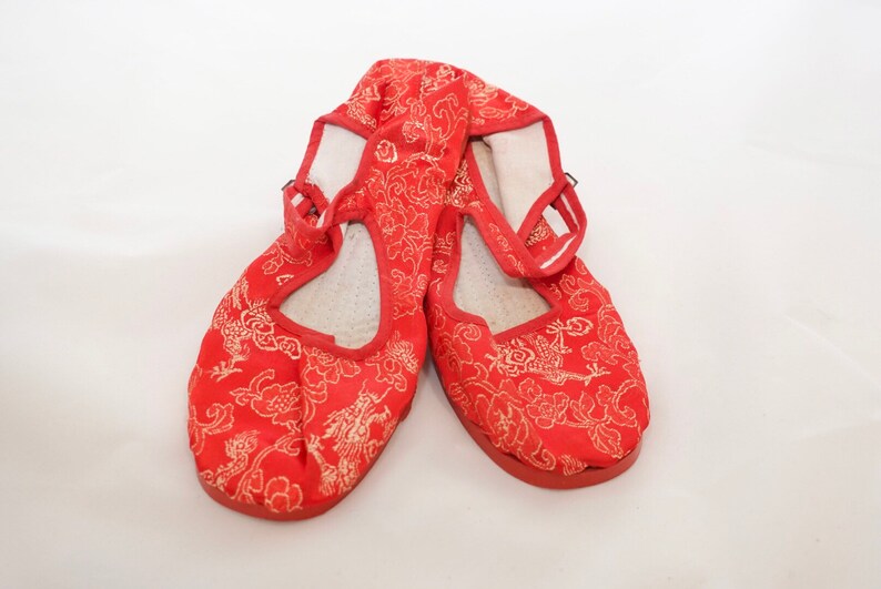 Vintage Mary Jane Satin Red Chinese Slippers - Etsy