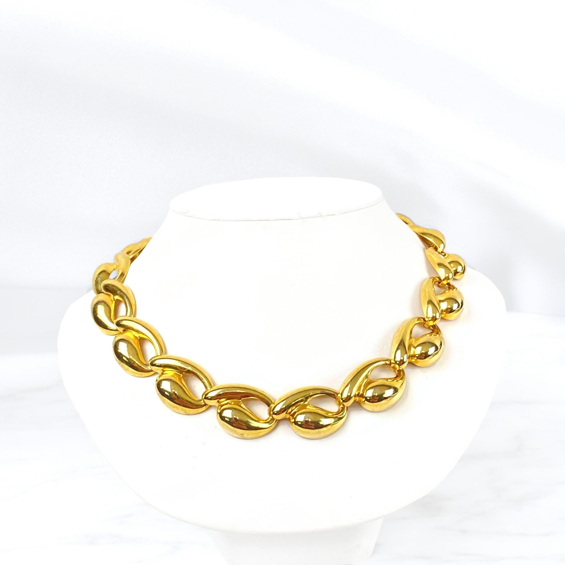 1990's Wide Gold Chain Link Collar Necklace - Etsy