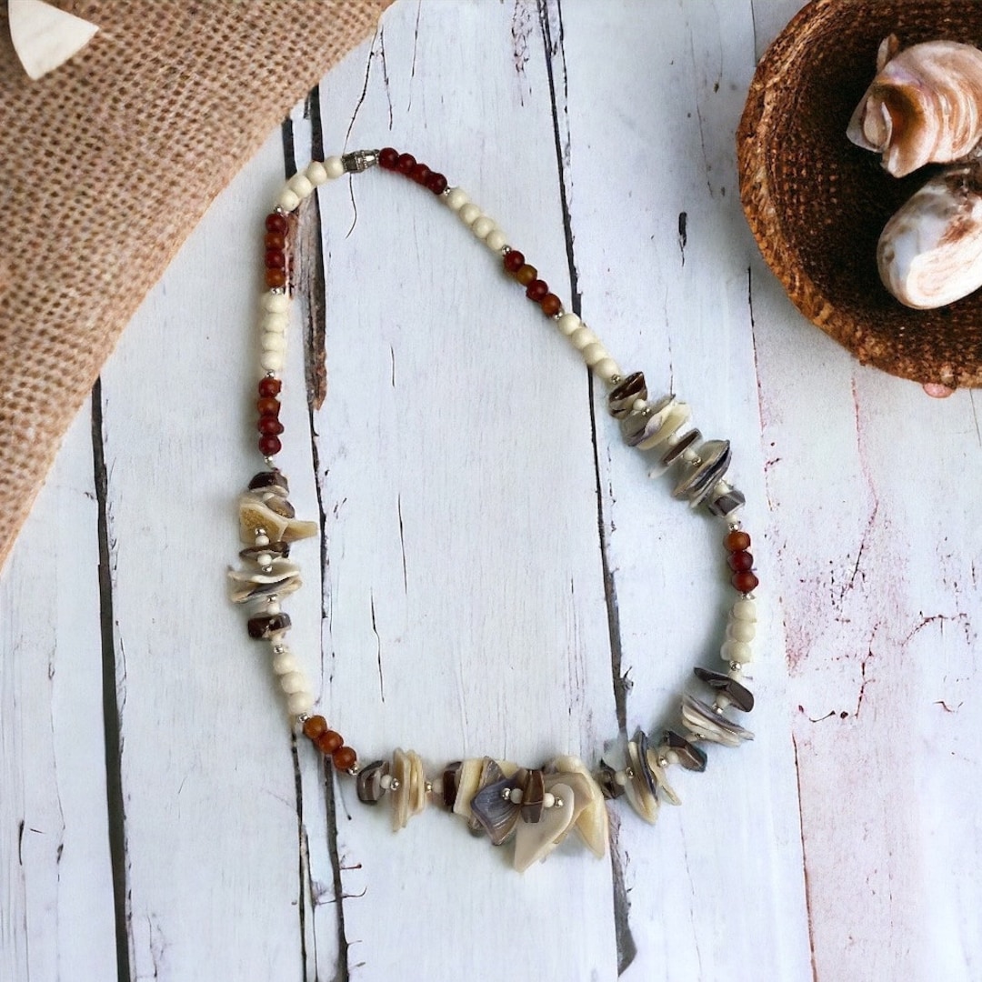 Vintage Shell and Gemstone Necklace - Etsy