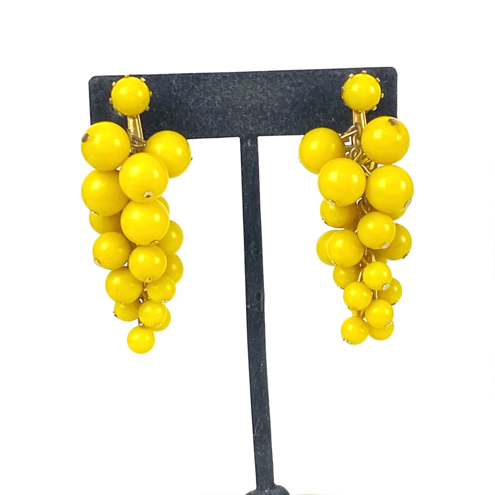 Yellow 1950's Cluster Beaded Clip on Earrings - Etsy