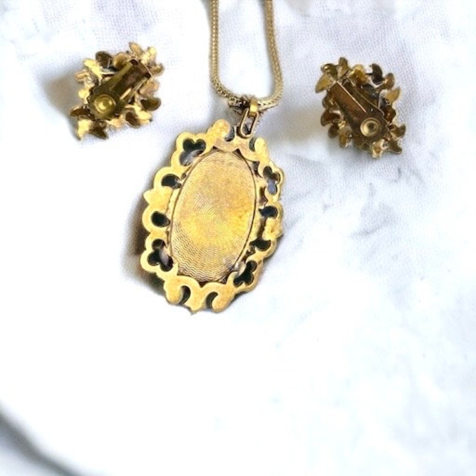 Antique Victorian Jewelled Pendant Necklace and Clip on Earrings - Etsy