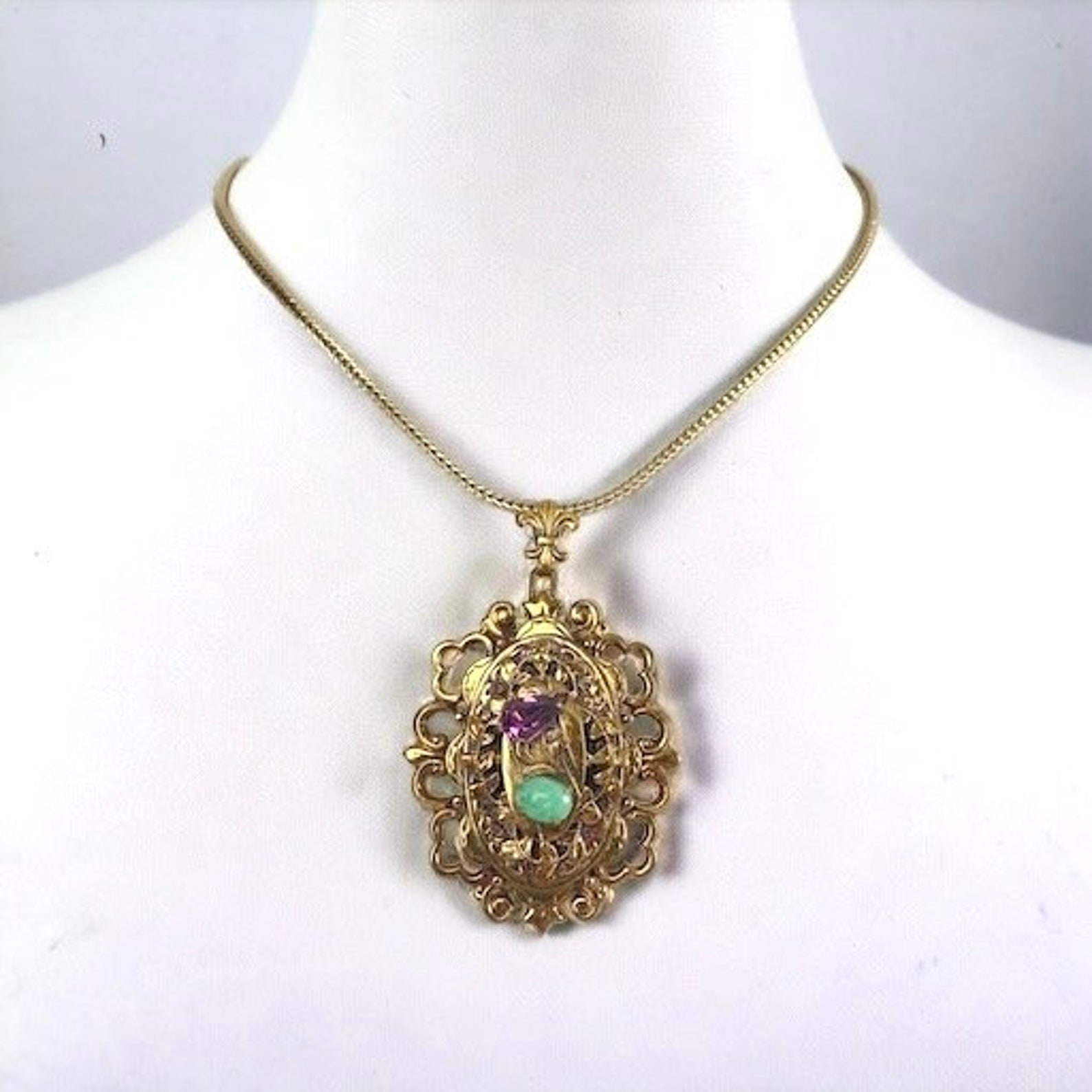 Antique Victorian Jewelled Pendant Necklace and Clip on Earrings - Etsy