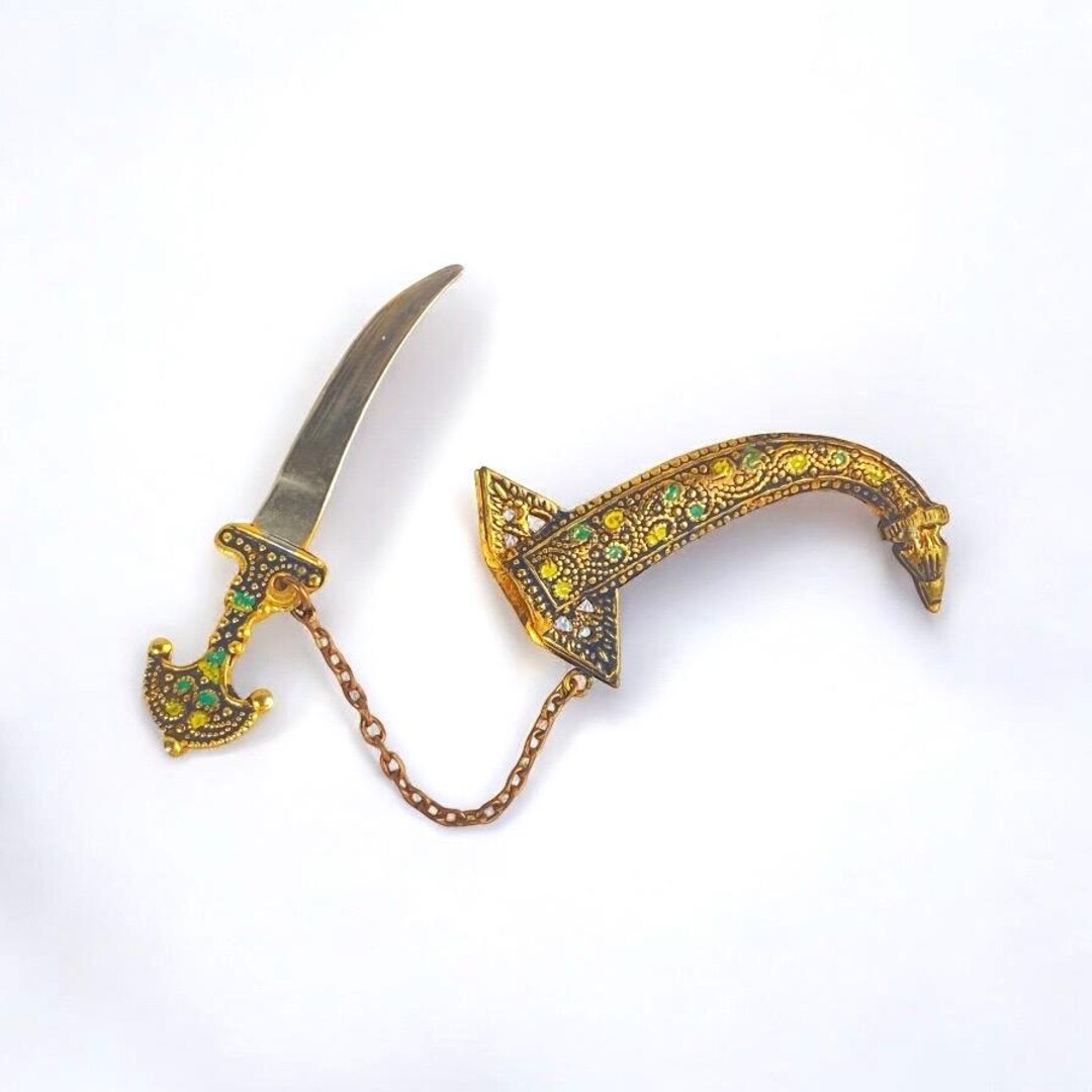 Vintage Damascene Articulated Scimitar Sword Pin - Etsy