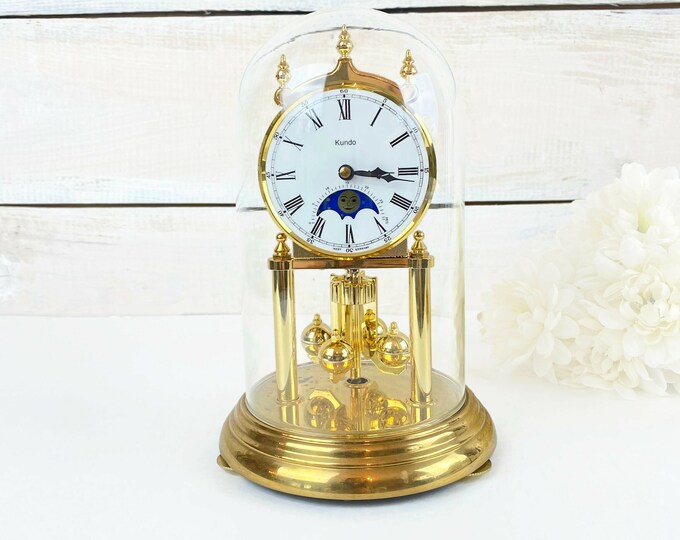 Vintage 10 W. German Kundo Mantle Clock With Glass Dome Cover. Runs on ...