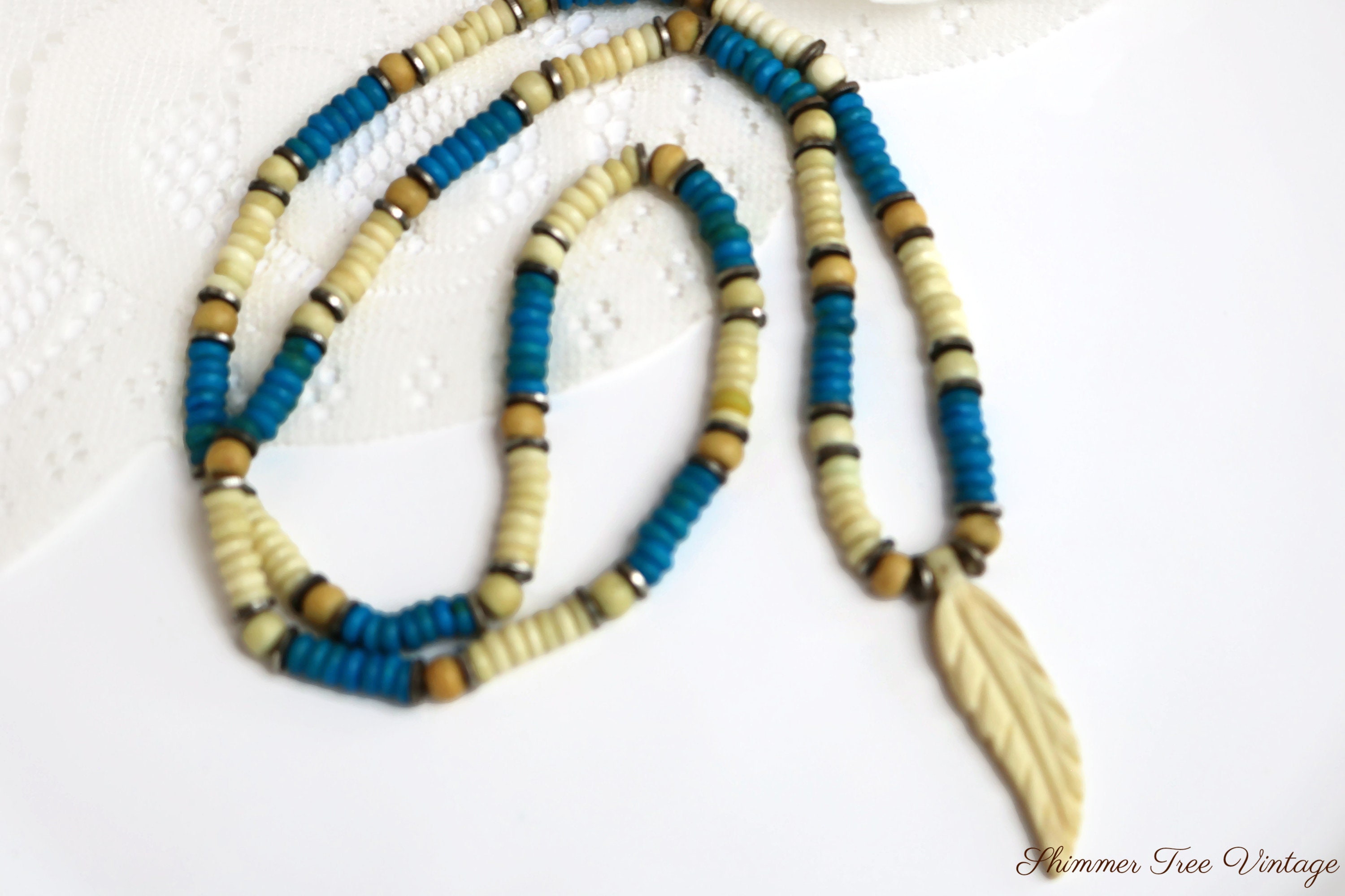 Vintage Native American Carved Bone Necklace - Etsy