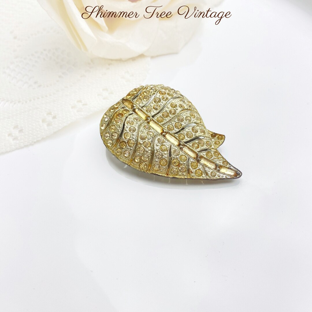Antique Art Deco Paste Rhinestone Leaf Fur Clip - Etsy