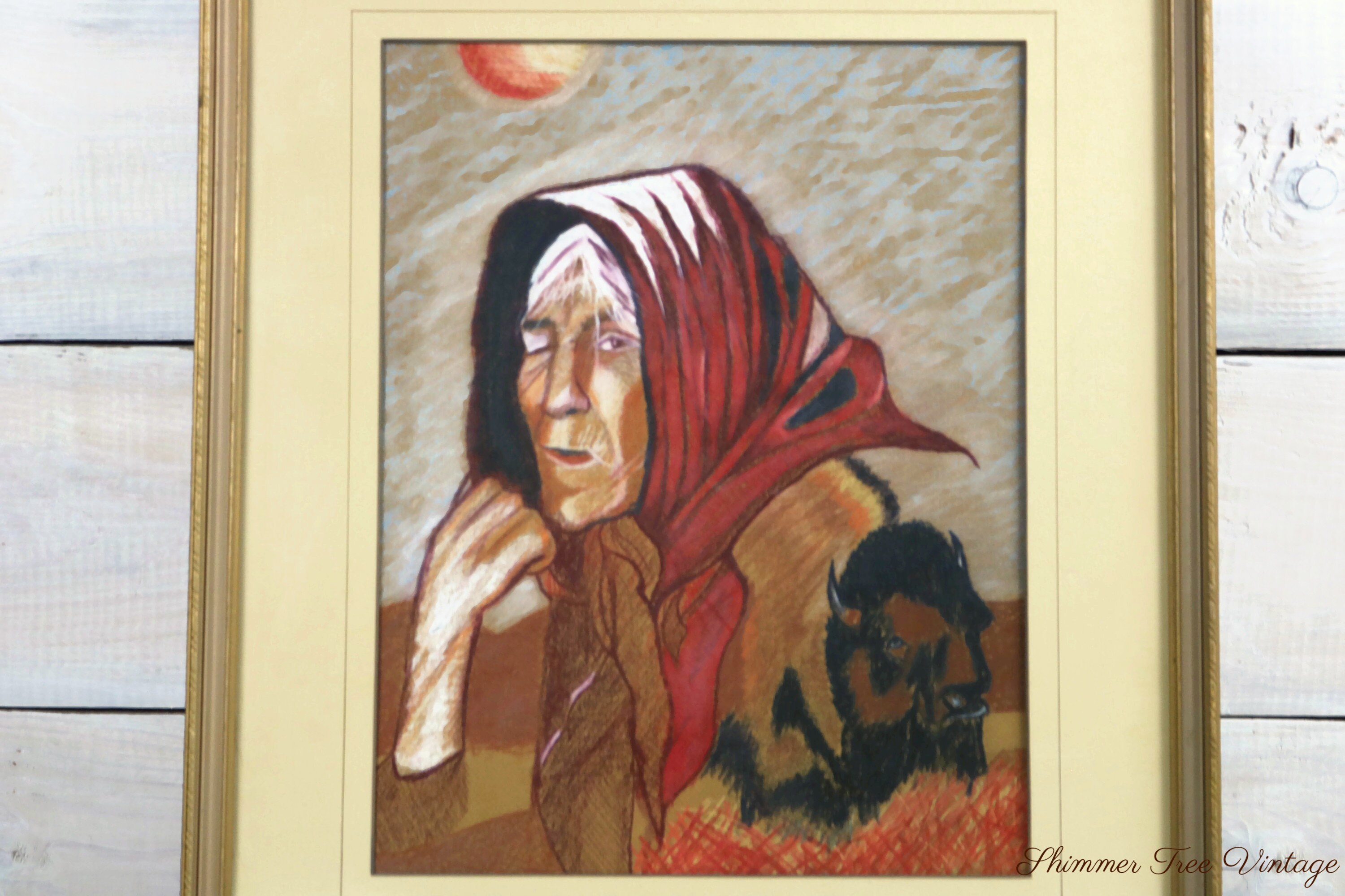 Framed Original Pastel Drawing Old Woman Buffalo Spirit. | Etsy