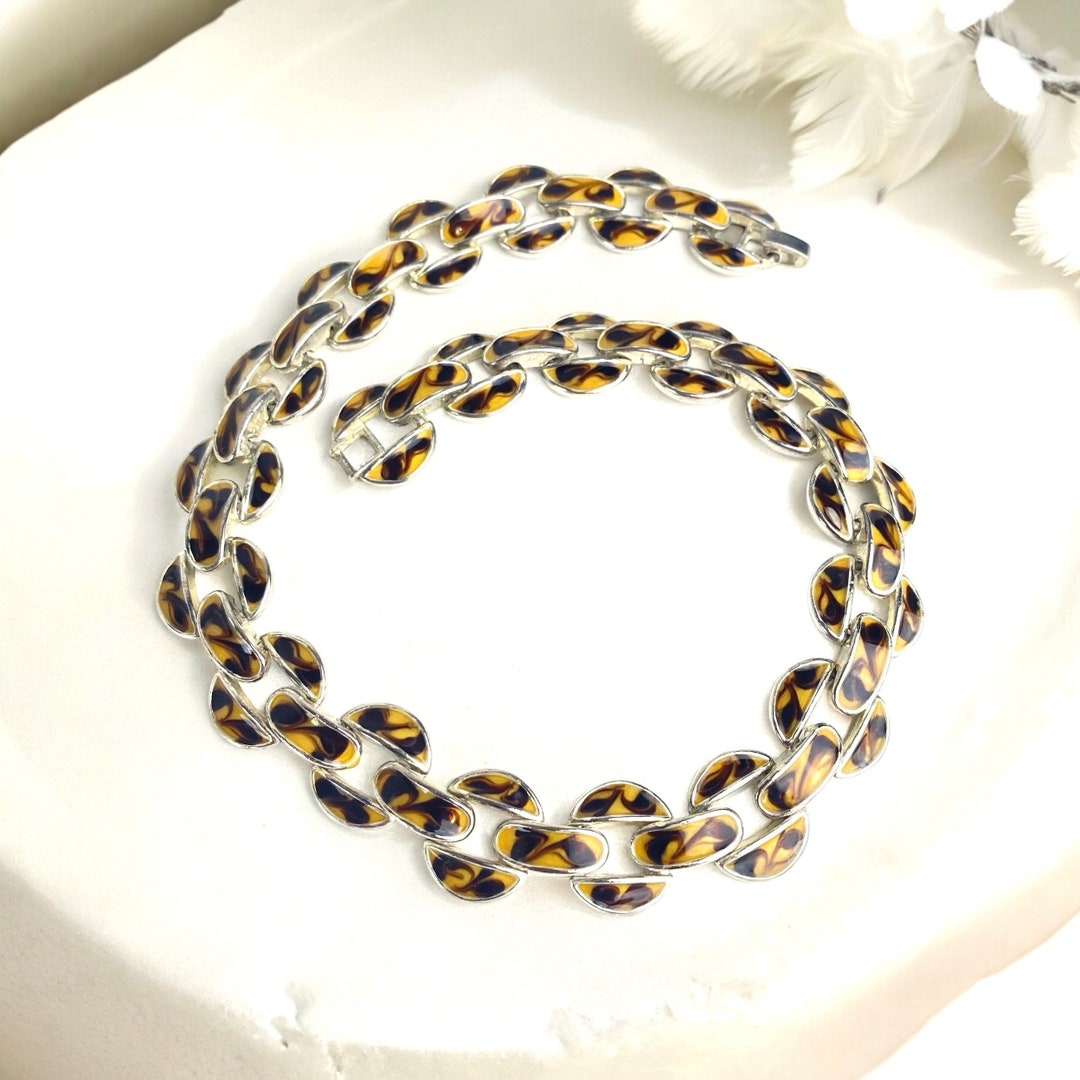 Vintage Faux Tortoise Shell Enamel Chain Collar Necklace - Etsy