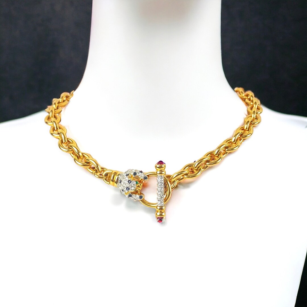 Fabulous Shiny Gold Plated Rope Chain With Pave Rhinestone Leopard ...