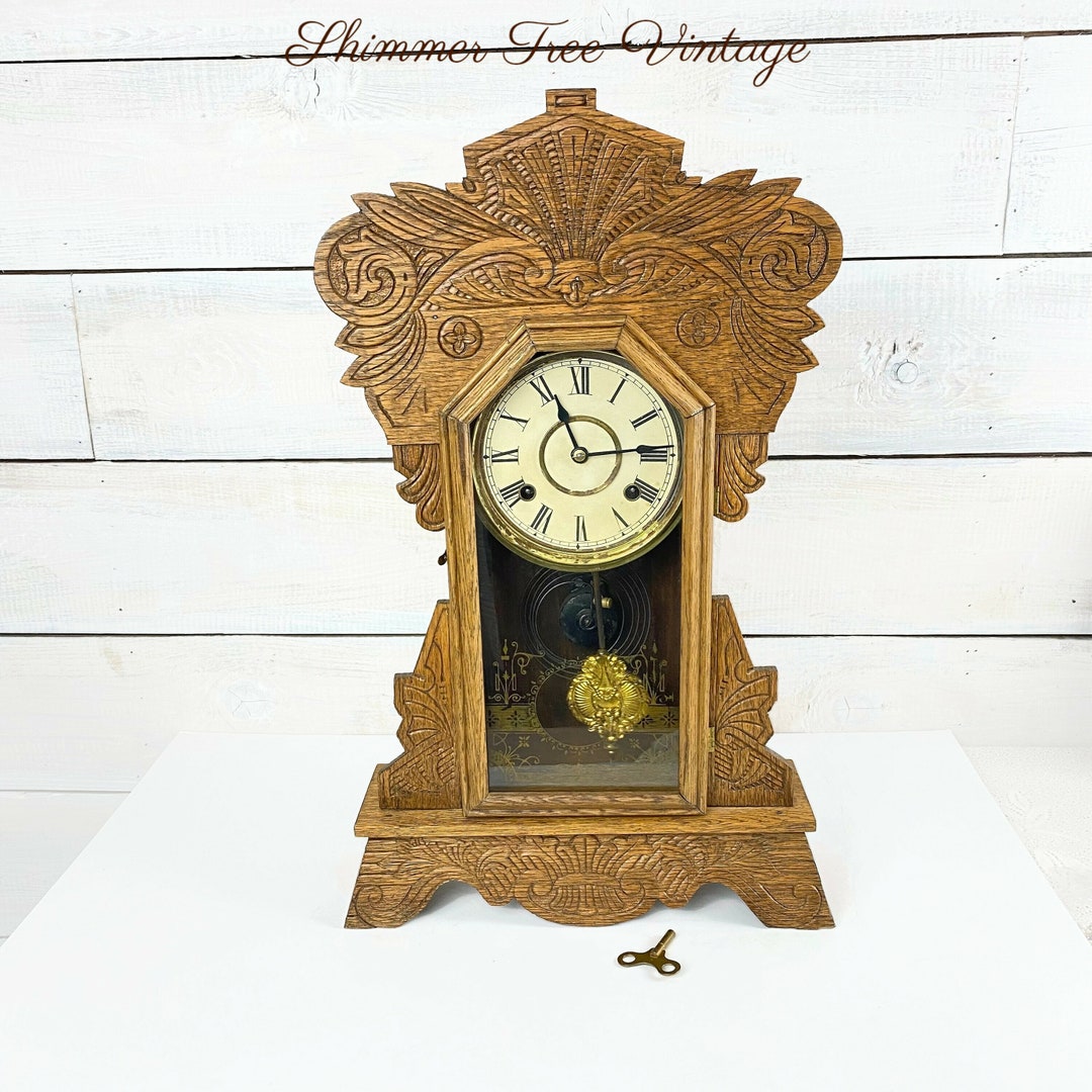 Antique Waterbury Clocks Co Gingerbread Mantle Clock With Key, Works ...
