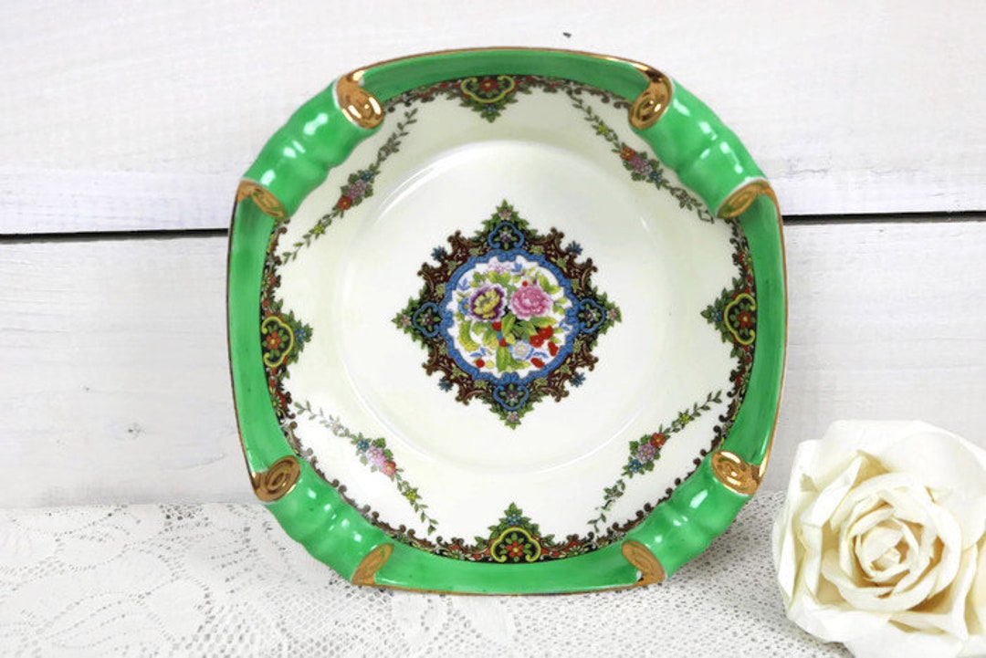 Noritake Morimura Green Floral Hand Painted Bowl With Gold Gilt Edging ...
