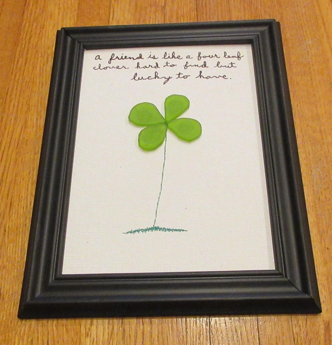 Sea Glass Art: Four Leaf Clover Friend Picture, Black Frame (8x6) - Etsy