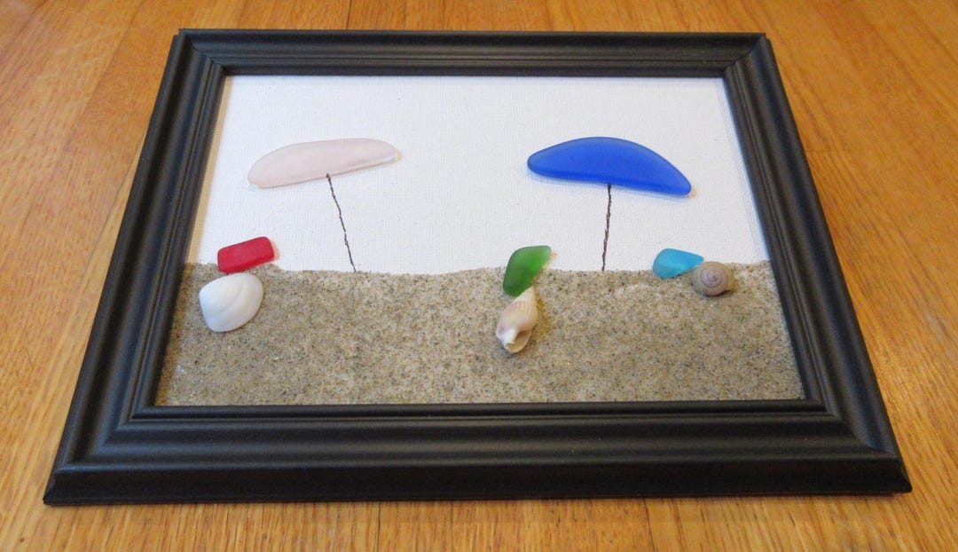 SEA GLASS Art Picture " Finding Sea Glass on the Beach" Nice Color ...