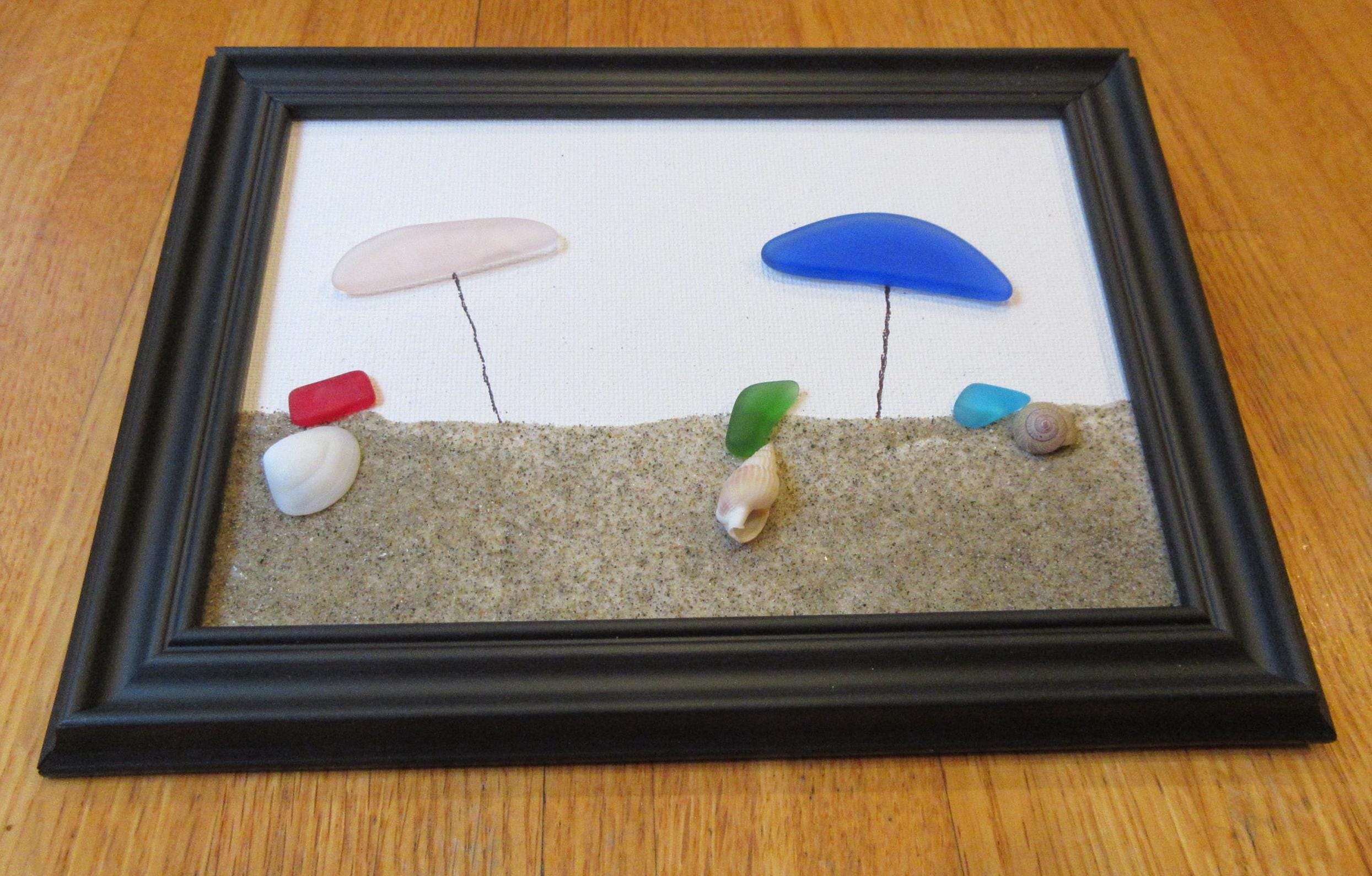 SEA GLASS Art Picture " Finding Sea Glass on the Beach" Nice Color ...