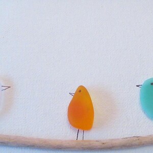 SEA GLASS Art Picture " Three Color Birds Enjoying Friends - Framed in ...