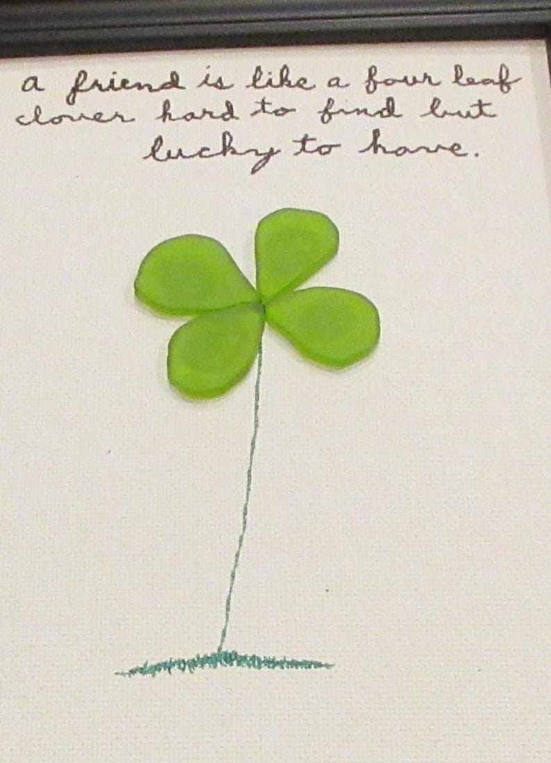 Sea Glass Art: Four Leaf Clover Friend Picture, Black Frame (8x6) - Etsy