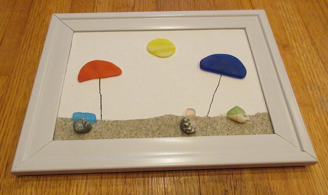 Sea Glass Beach Picture: Handcrafted Sunset Scene in White Frame - Etsy