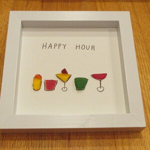 Sea Glass Art: "happy Hour" Framed Bar Decor (6x6) - Etsy