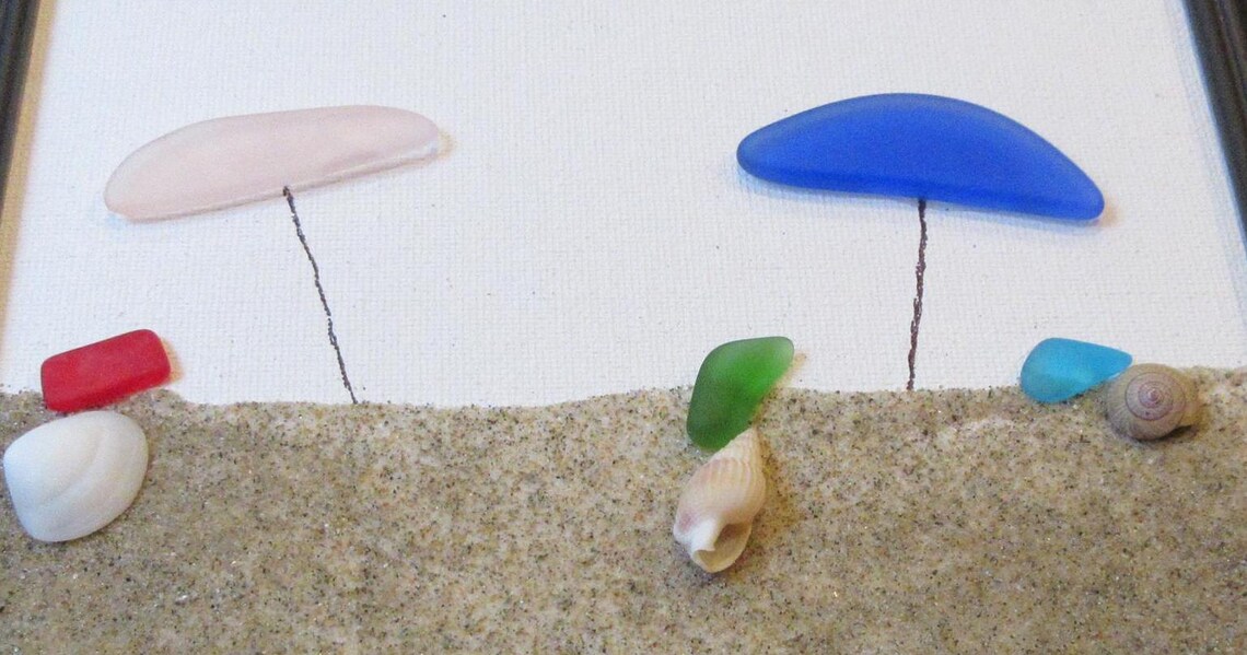 SEA GLASS Art Picture " Finding Sea Glass on the Beach" Nice Color ...